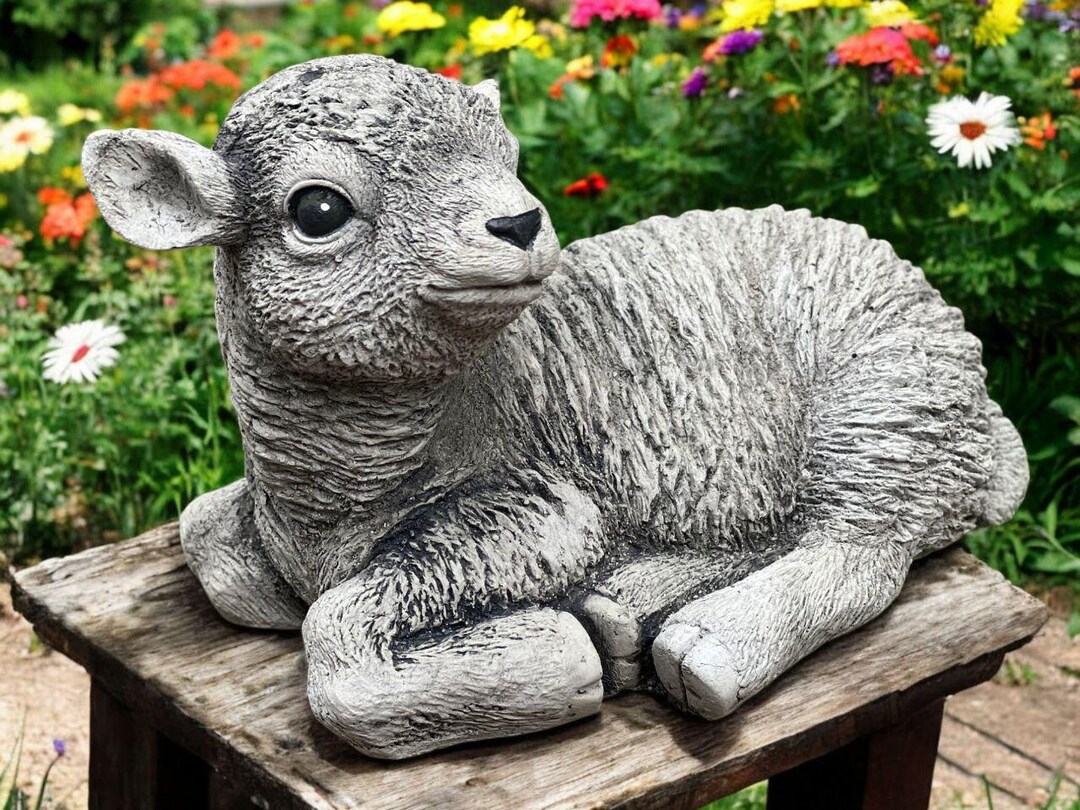 Concrete Farm Lamb Outdoor Animal Sculpture Farm Lamb Figurine Garden ...
