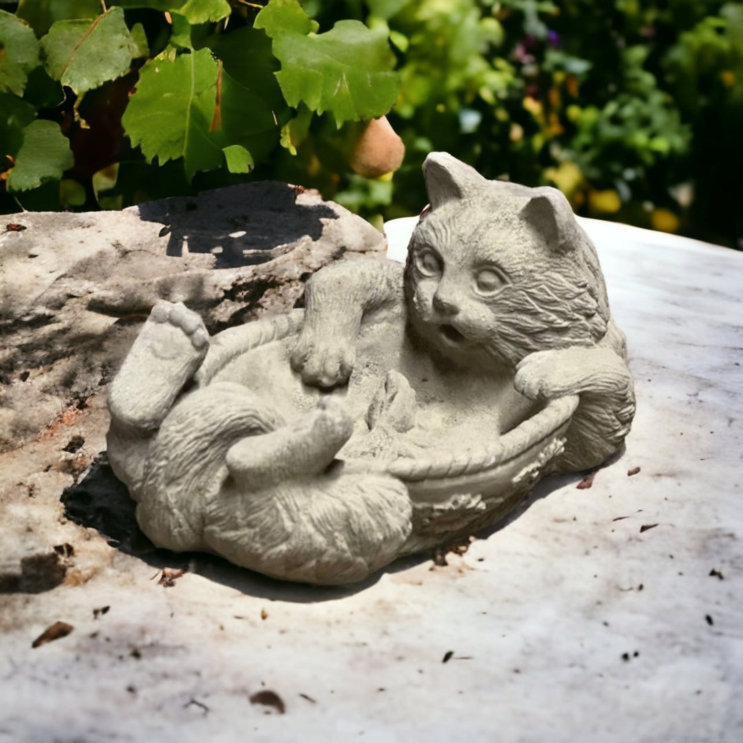 Stone Pot With Cat Statue Concrete Cat Bowl Sculpture Detailed Pet ...