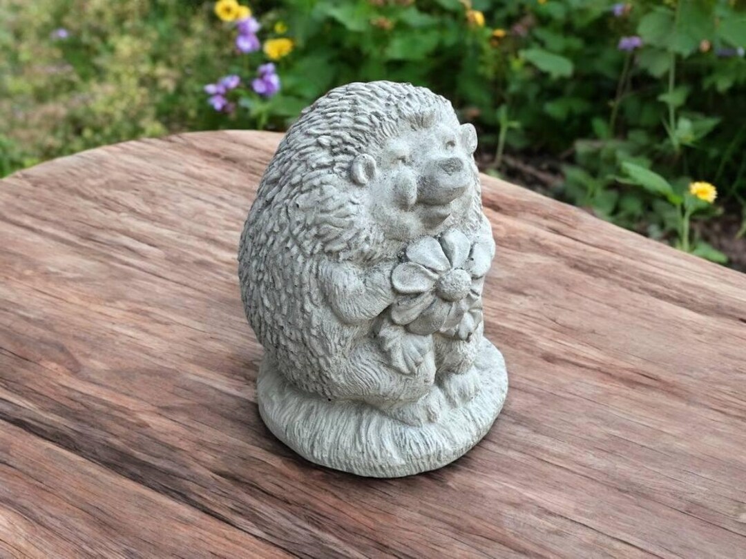 Concrete Hedgehog With Flower Garden Animal on Base Home Hedgehog ...