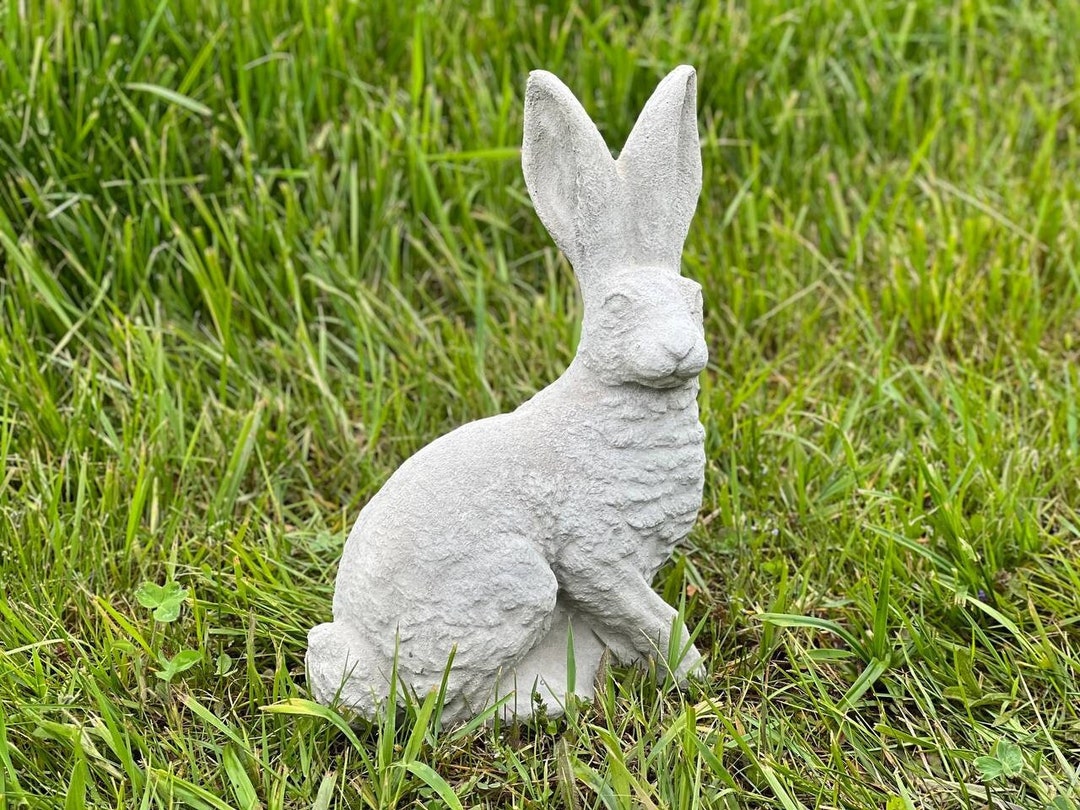 Stone Sitting Rabbit Statue Concrete Garden Ornament Bunny With Long ...