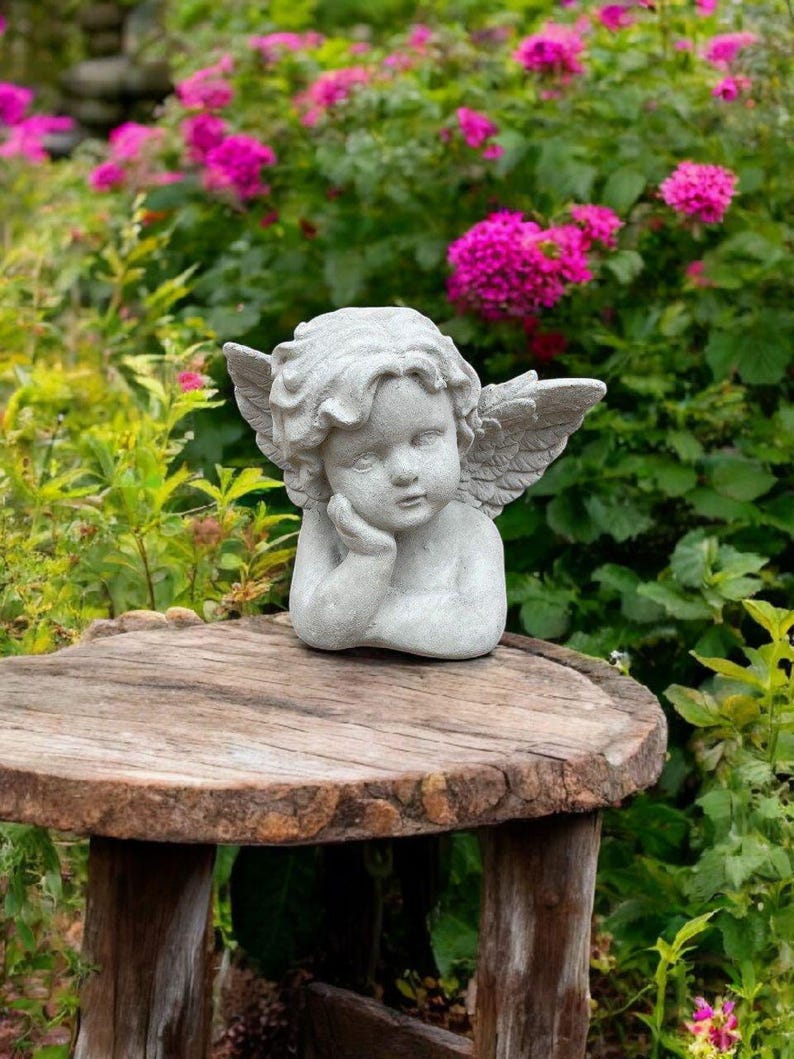 Cherub Bust Figurine Concrete Angel Statue Garden Angel Ornament Cherub