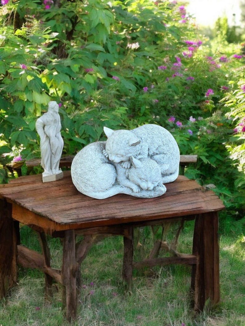 Concrete Cats Friends Cat Home Decor Stone Cat With Kitten Sleeping Cat ...