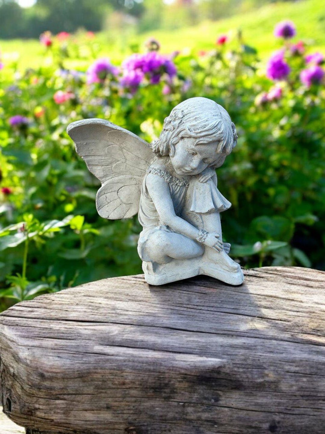 Stone Sitting Pixie Lawn Fairy Decoration Beton Girl Elf Concrete Pixie ...