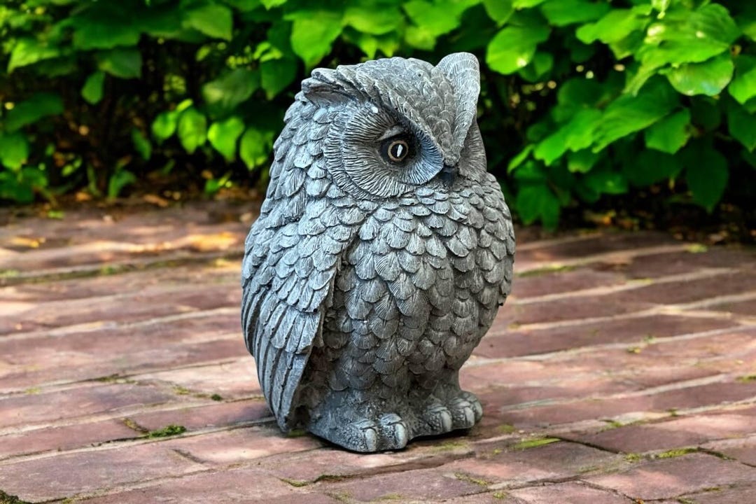 Stone Owl Figurine, Yard Bird Decor, Owl Bird Statue, Garden Bird ...
