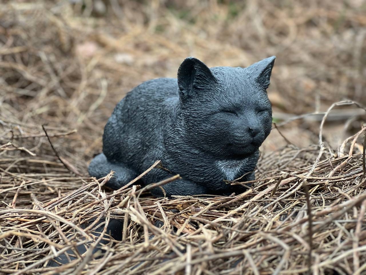 Concrete Black Cat Statue Sleeping Crouching Cat Figurine Pet Memorial ...