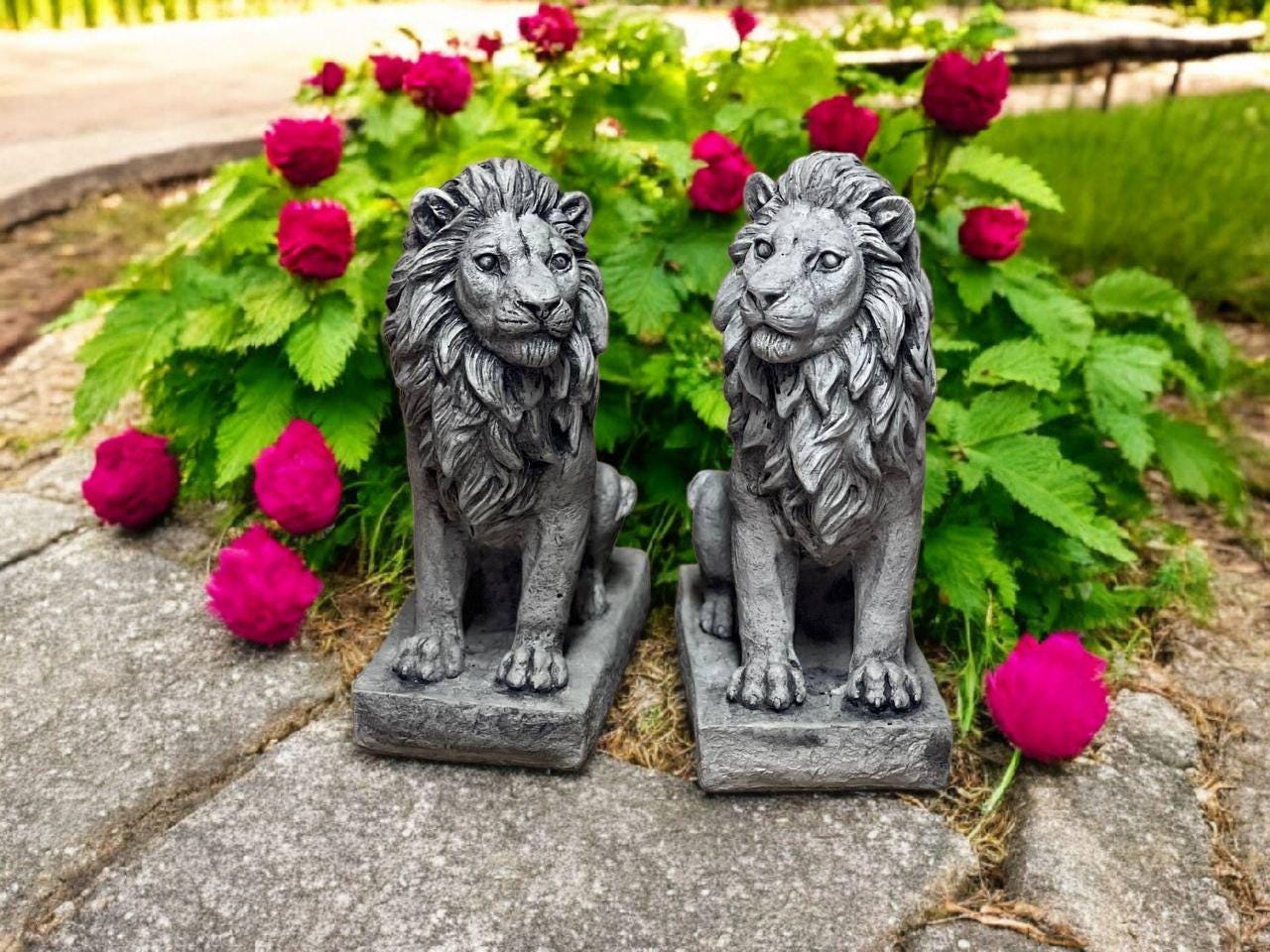 Lion Pair Concrete Animal Decoration Stone Lion Sculpture Animal Lover ...