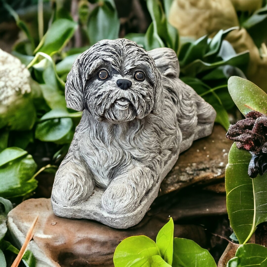 Realistic Shih Tzu Figure Concrete Resting Puppy Figurine Stone Shih ...
