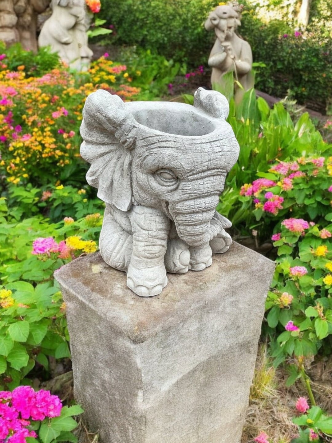 Concrete Elephant Planter Statue Cement Exotic Animal Figurine Stone ...
