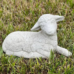 Laying Lamb Statue Cement Detailed Sheep Sculpture Concrete Farm Style ...