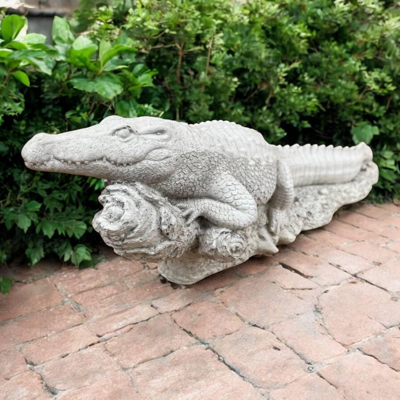 Concrete Alligator Sculpture Stone Animal Figure Alligator on Branch ...