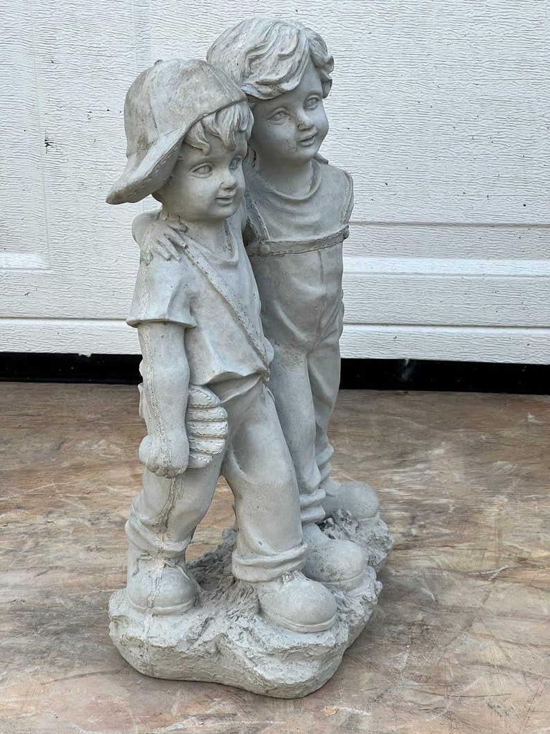 Standing Two Boys With Baseball Statue Concrete Boys on Base Playing ...
