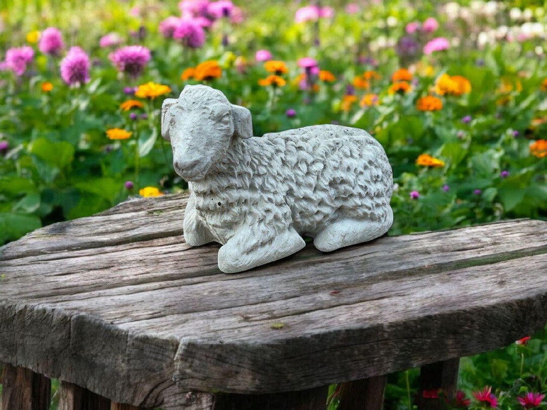 Stone Laying Lamb Farm Animal Decoration Lamb Sculpture Garden Statue ...