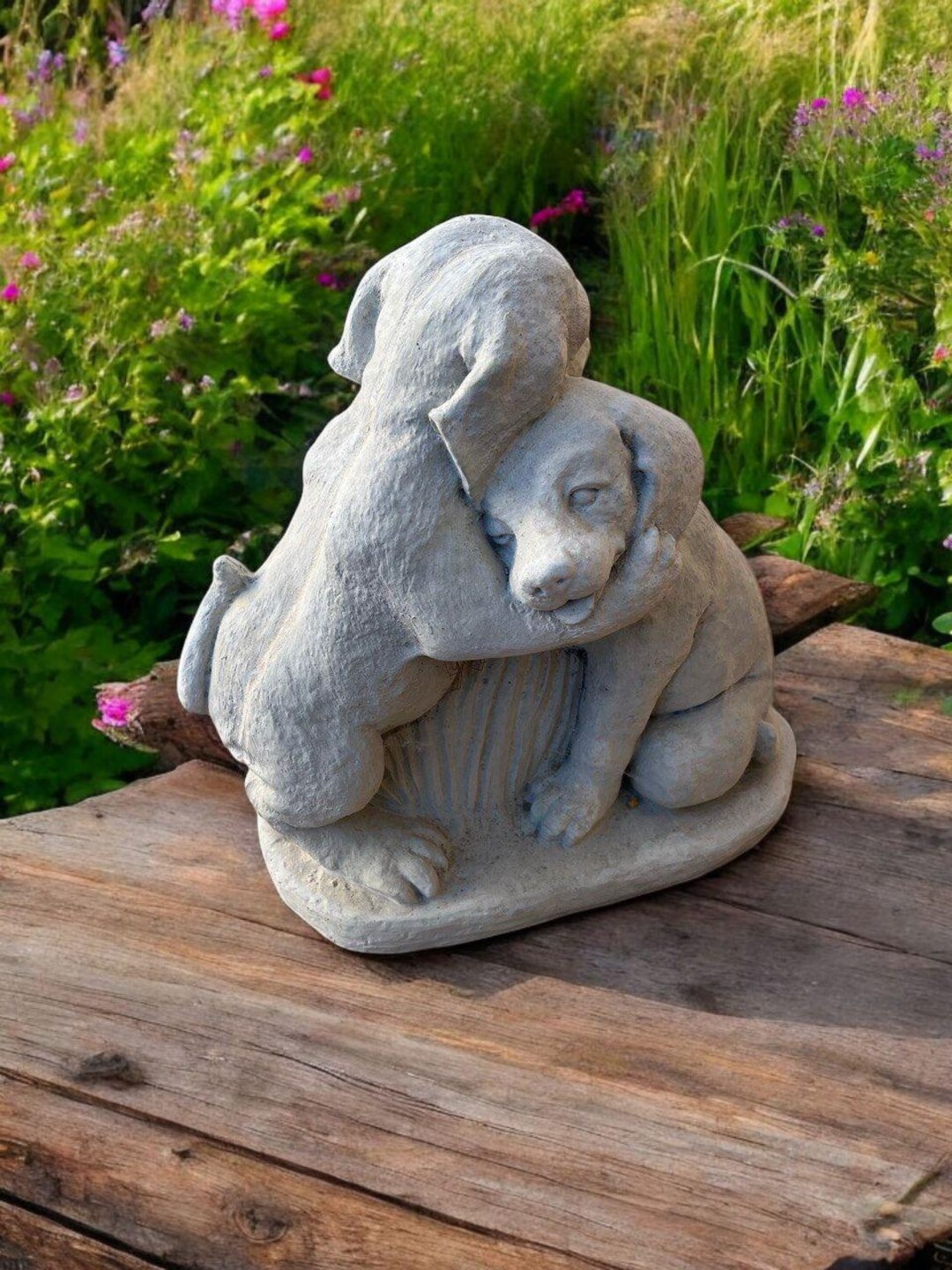 Two Puppies Statue Lawn Pet Idea Home Animals Sculpture Small Dogs ...