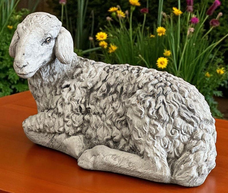 Concrete Lamb Sculpture Garden Animal Statue Detailed Lamb Figure ...