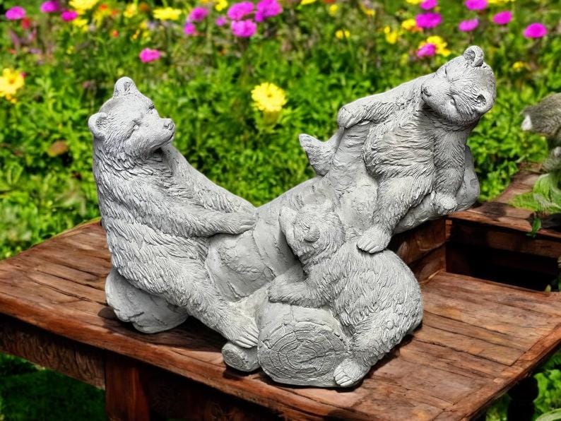Cement Three Bears Figure Stone Wild Animals Statue Concrete Backyard ...