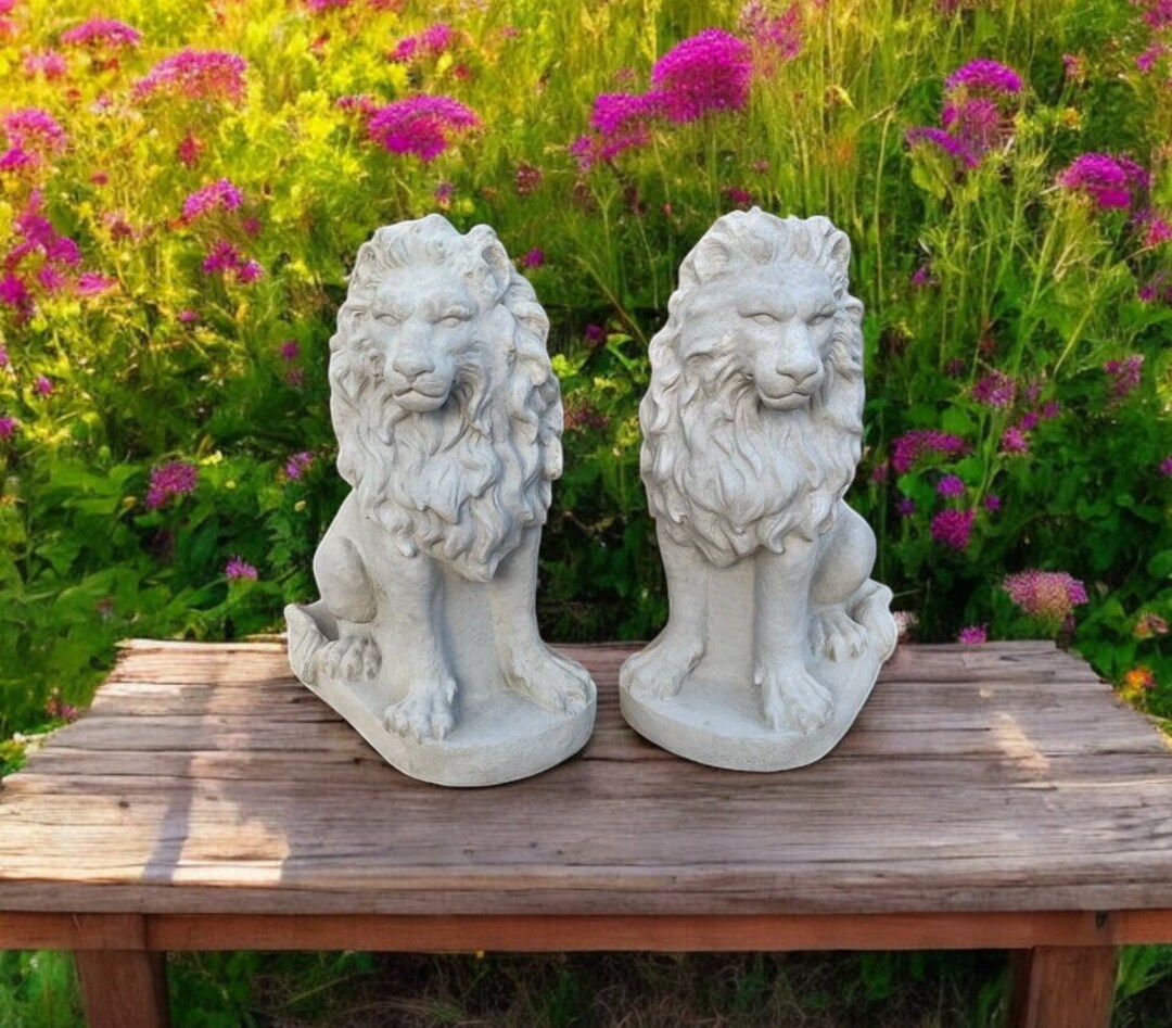 Extra Large Lions Statue Yard Lions Pair Massive Sculpture Garden Stone ...