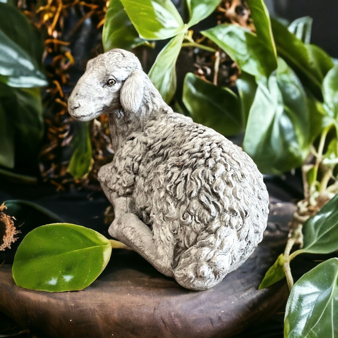 Laying Sheep Sculpture Concrete Rustic Lamb Figurine Stone Resting Farm ...
