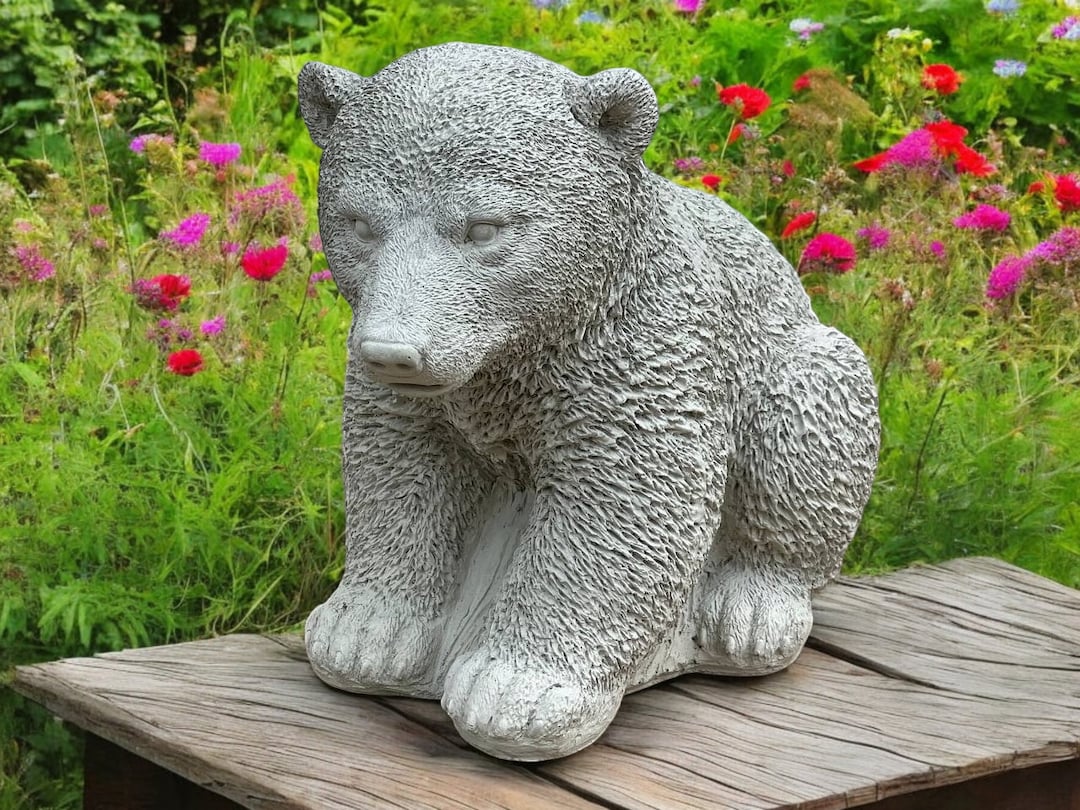 Sitting Crouching Bear Sculpture Yard Wild Bear Statue Massive Stone ...