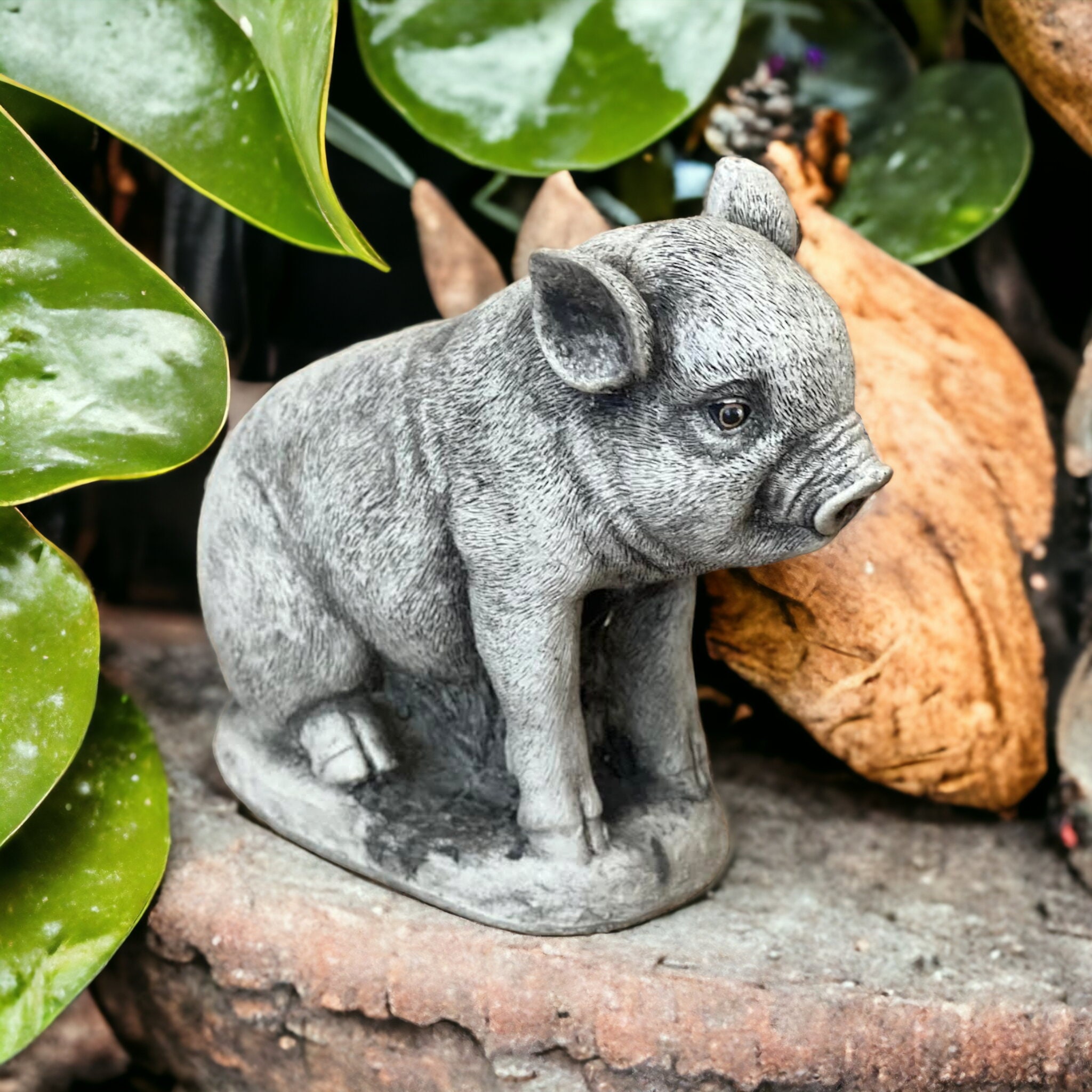 Realistic Pig Statue Cement Sitting Farm Animal Figurine Concrete ...