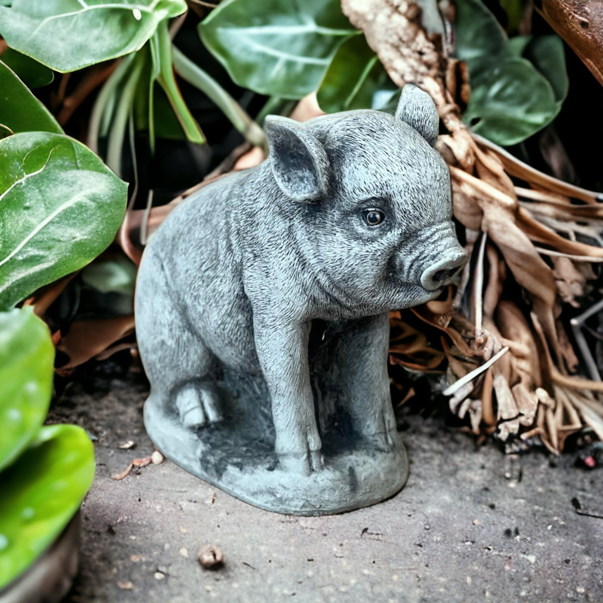 Realistic Pig Statue Cement Sitting Farm Animal Figurine Concrete ...