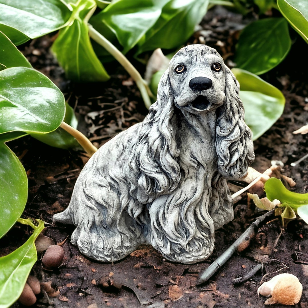 Stone Cocker Spaniel Dog Statue Concrete Detailed Sitting Puppy Figure ...