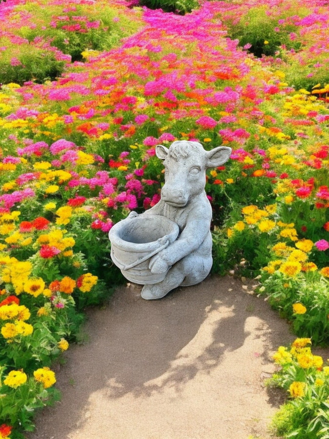 Farm Cow With Planter Figure Outdoor Animal With Flowers Pot Sculpture ...