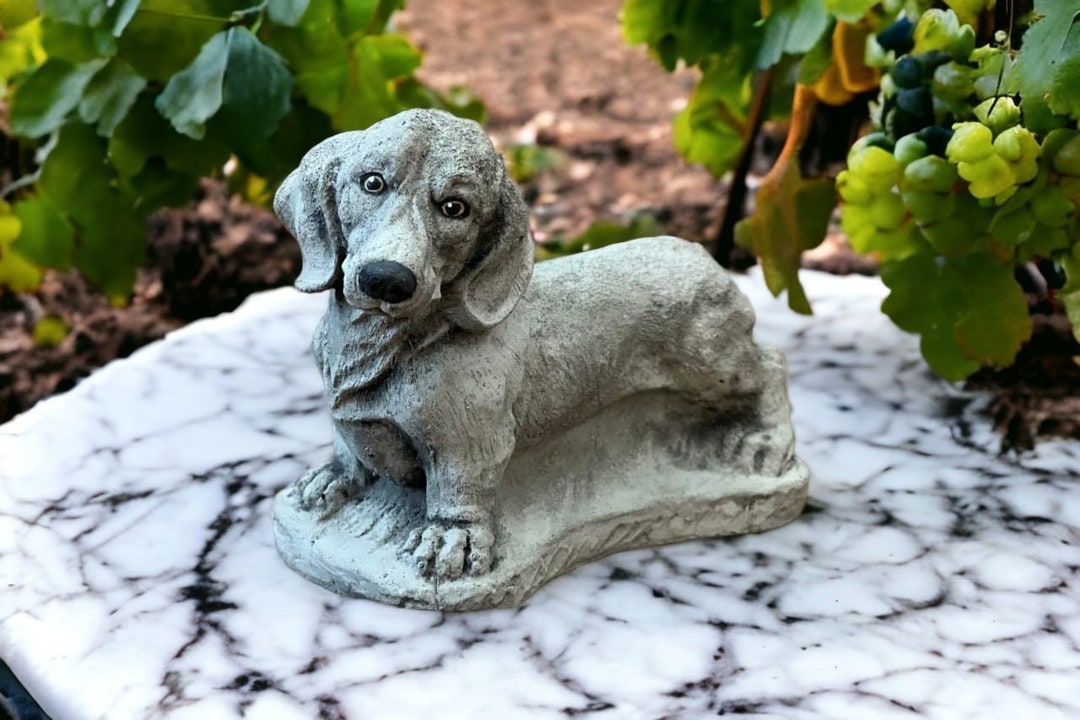 Stone Puppy Dachshund Statue Dog Memorial Sculpture Outdoor Garden ...