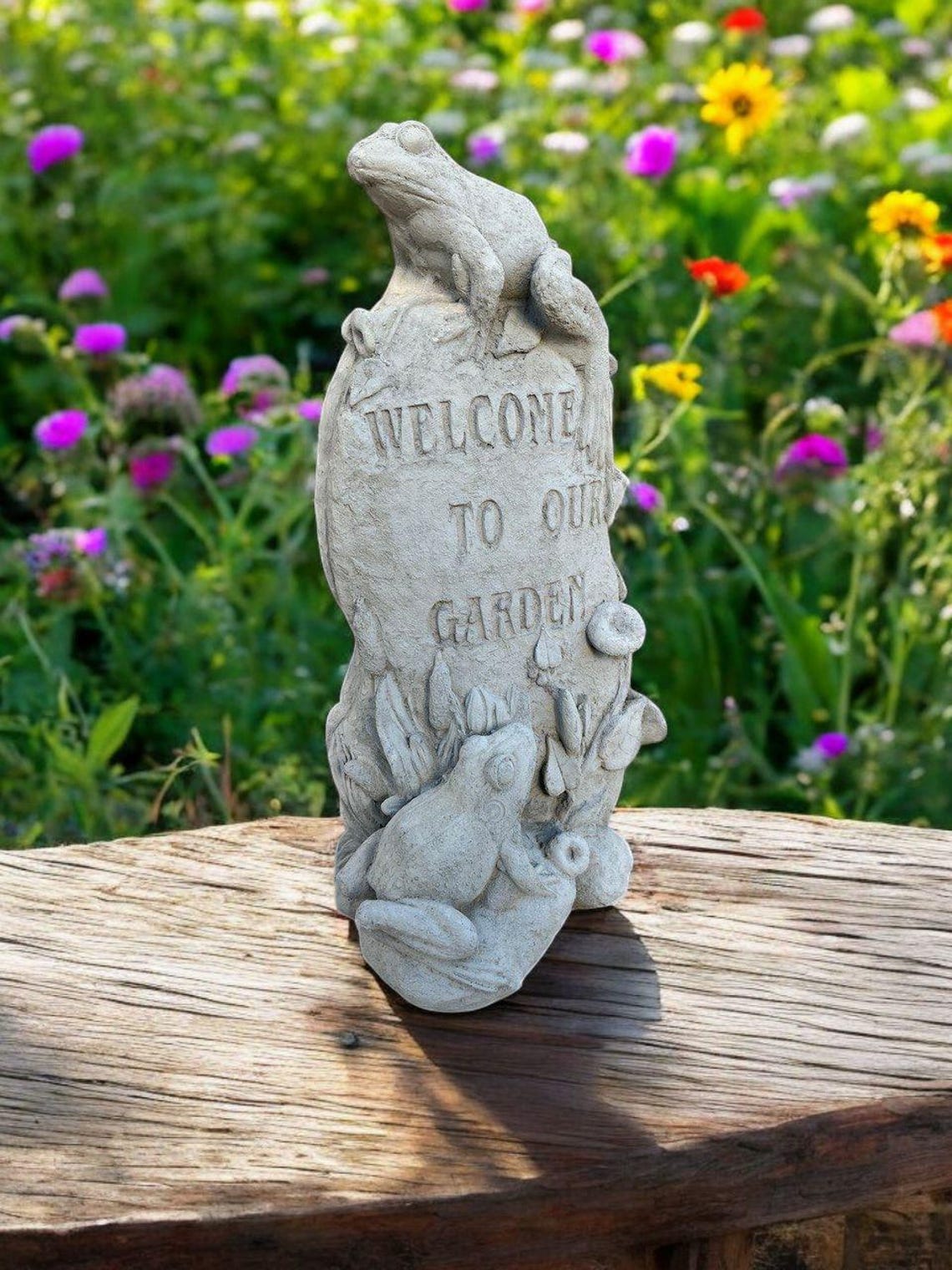 Frogs Welcome Sign Statue Concrete Toad Decoration Stone Sign Ornament ...