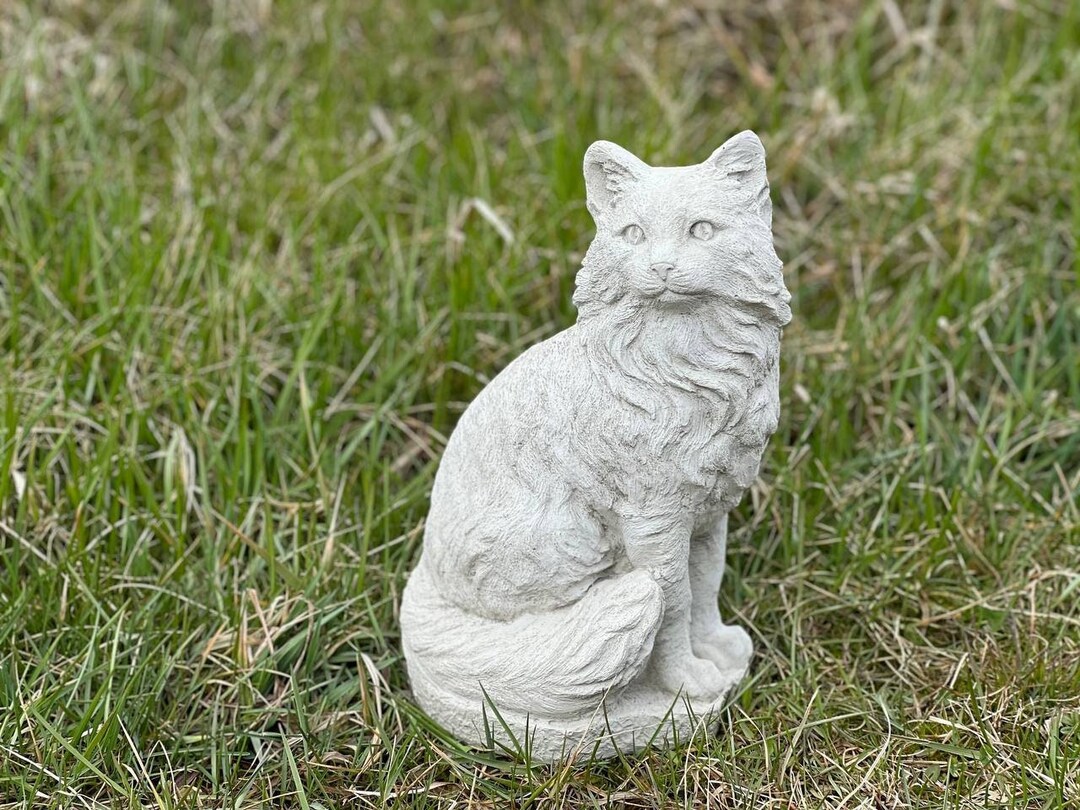 Stone Sitting Cat Statue Garden Kitten Memorial Ornament Pet Loss Gift ...