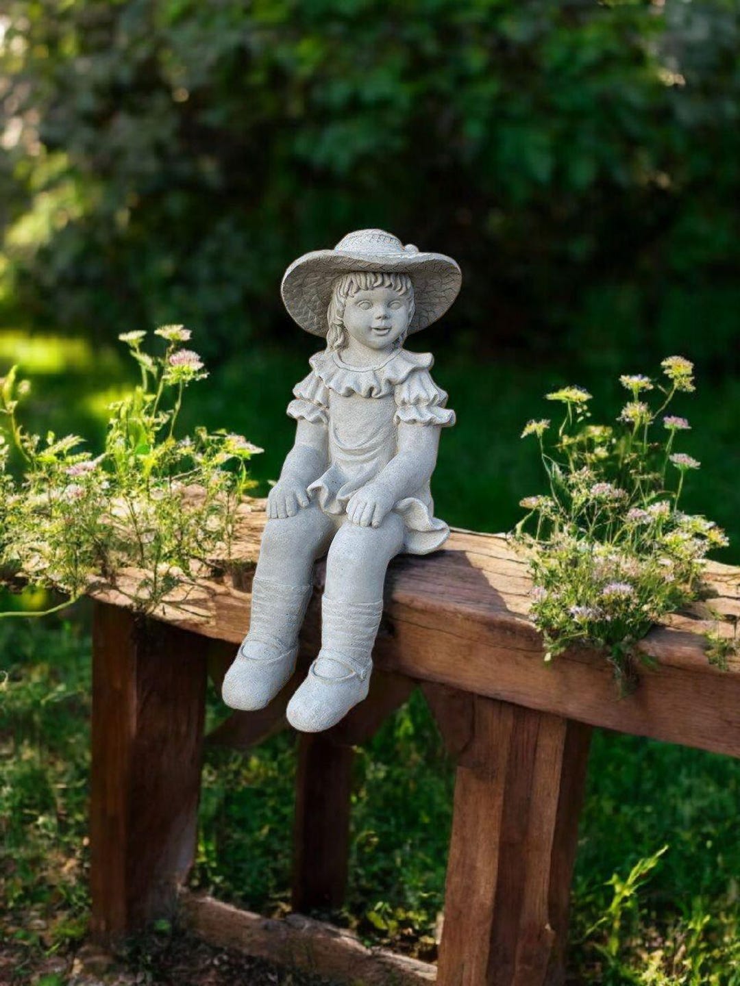Concrete Sitting Girl Kid Home Sculpture Stoner Girl in Hat Backyard ...