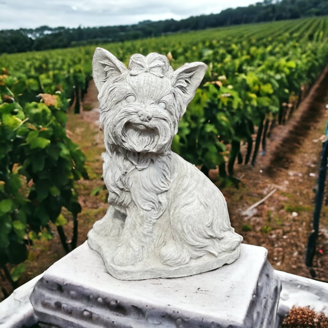 Realistic Yorkie Statue Stone Garden Dog Figurine Concrete Yorkshire ...