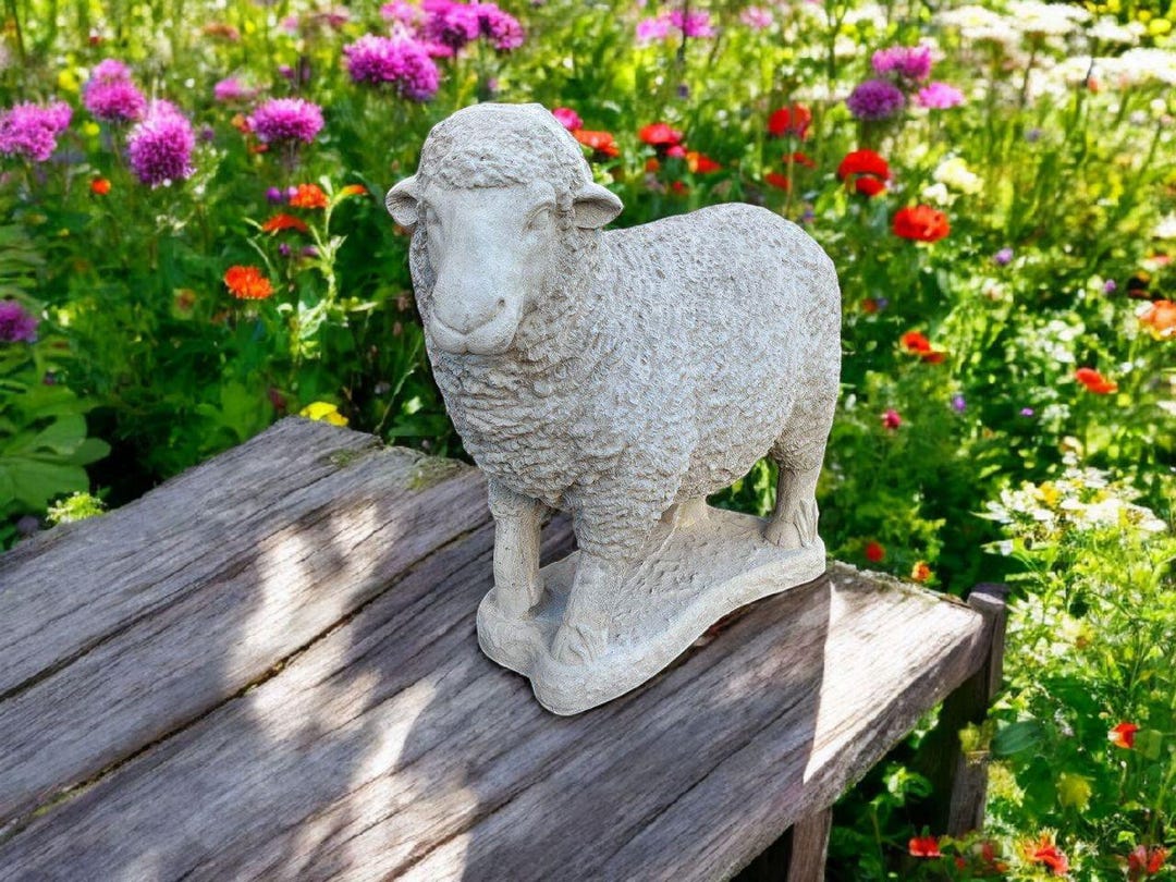 Concrete Sheep Figurine Sheep Standing on Base Farmhouse Ornament ...