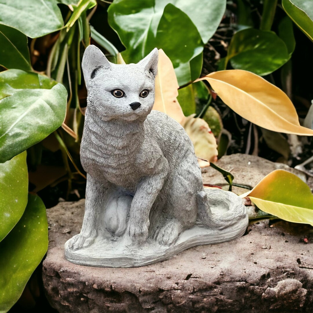 Cement Cat With Ball Statue Concrete Garden Pet Grave Marker Figure ...