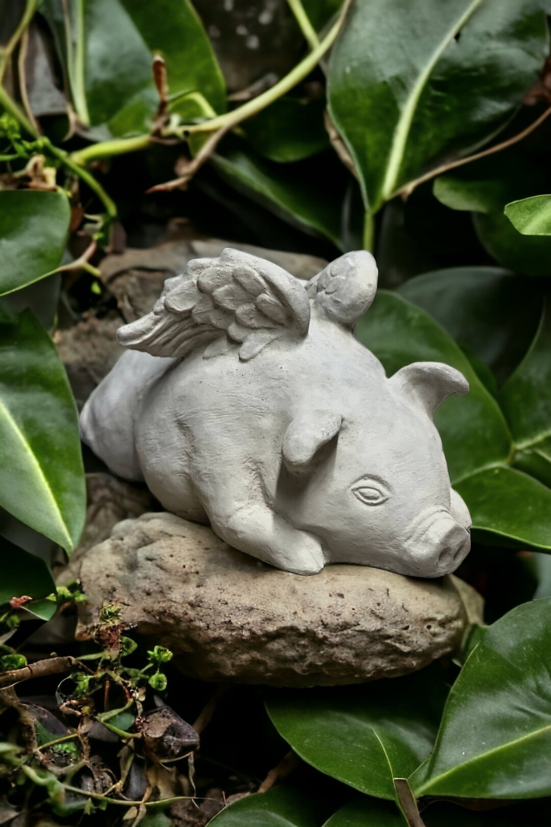 Stone Pig With Wings Statue Concrete Sleeping Farm Animal Sculpture ...