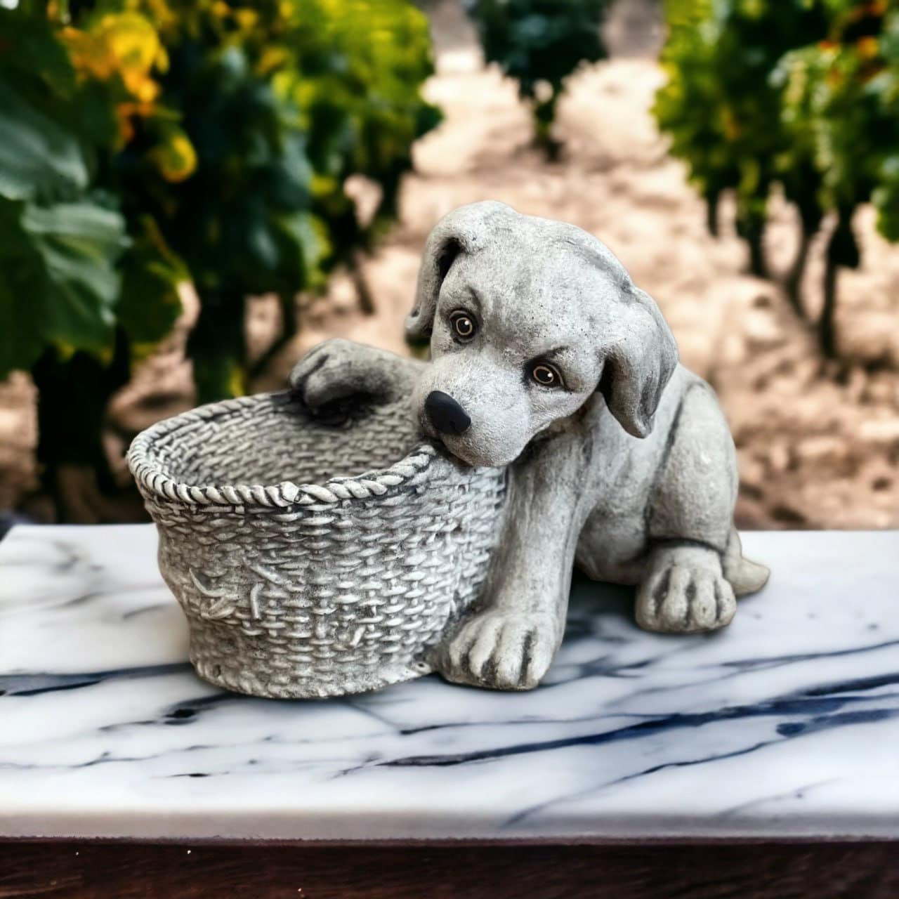 Dog Chewing Basket Figure Detailed Flowers Planter With Pet Sculpture ...
