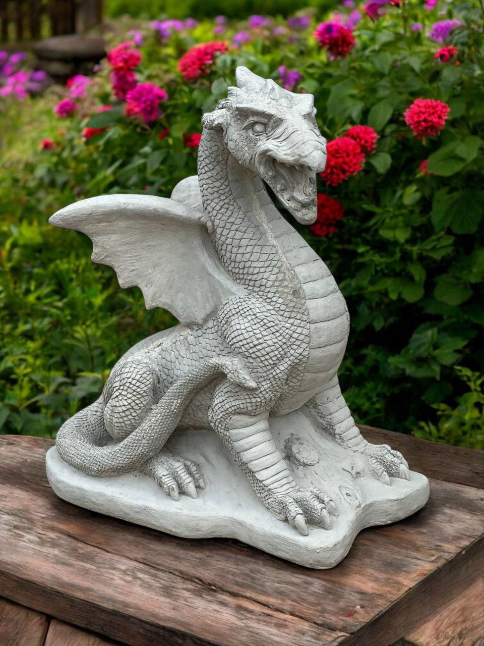 Concrete Sitting Dragon Yard Sculpture Dragon Lover Gift Front Door ...