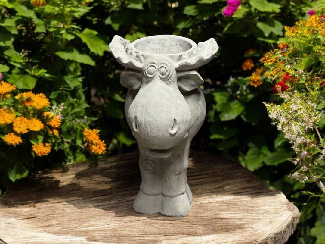 Moose Patio Decoration Beton Animal Plant Pot Concrete Moose Ornament ...