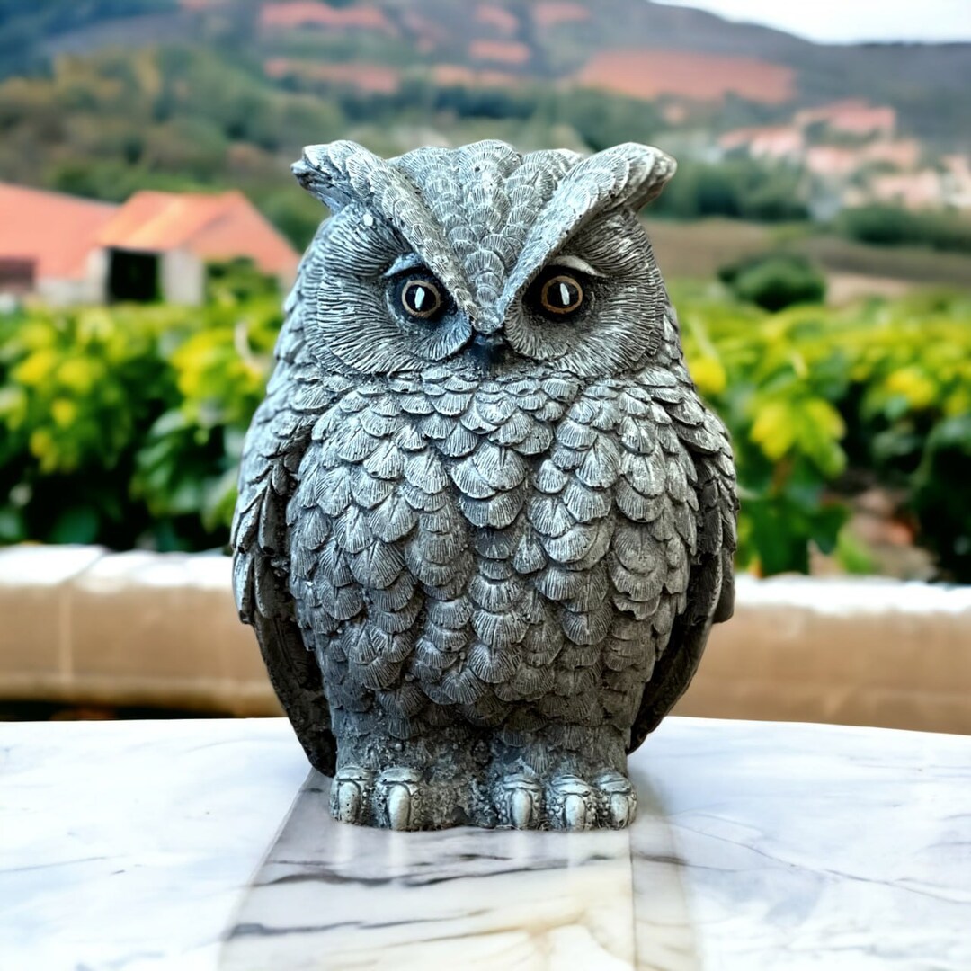 Stone Owl Sculpture Detailed Wild Bird Statue Concrete Night Bird Owl ...