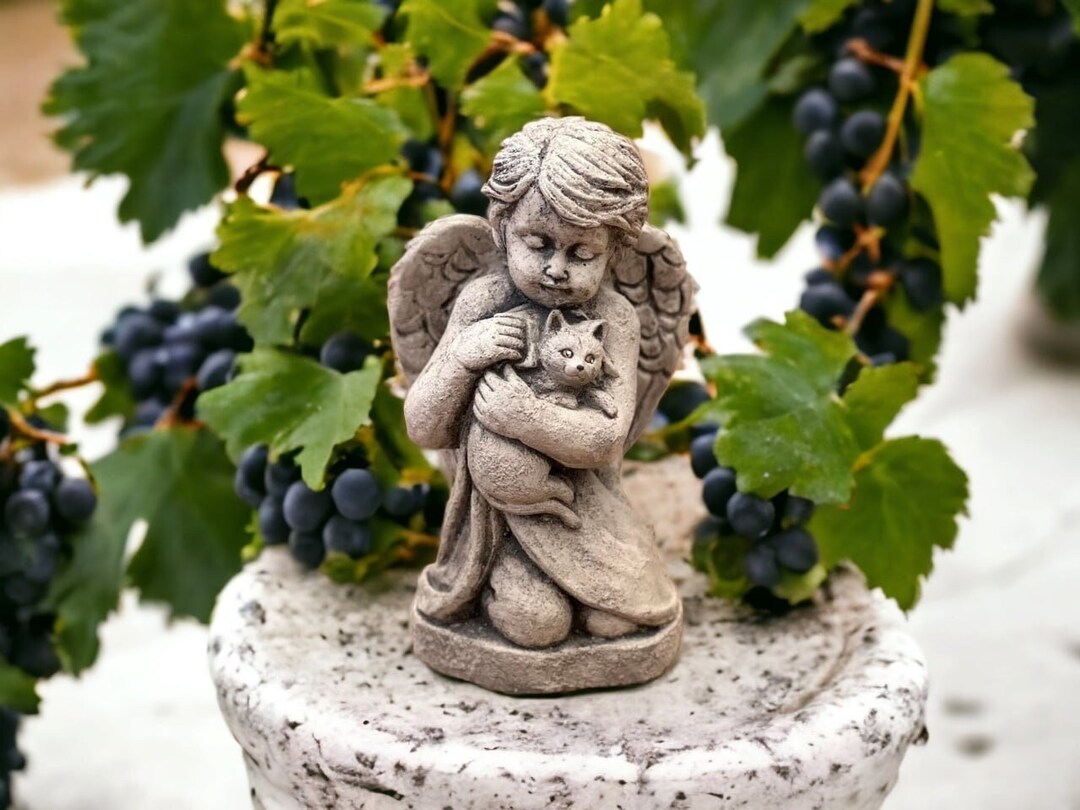Angel With Cat Statue Concrete Angel Memorial Sculpture Outdoor Stone ...