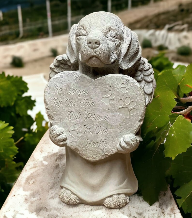 Angel Dog Statue Standing Pet Memorial Figure Concrete Dog Garden ...