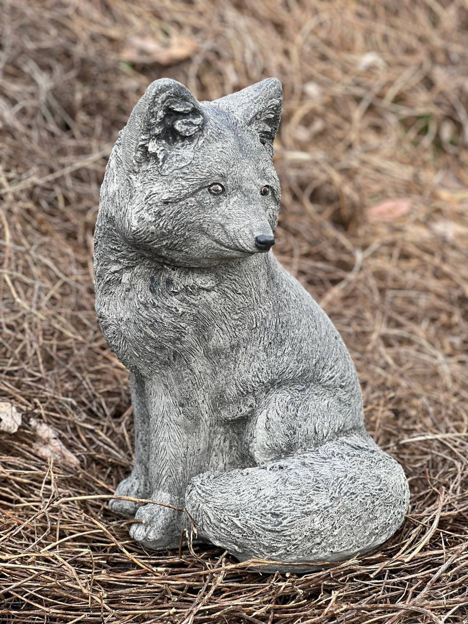 Sitting Fox Stone Statue Cement Realistic Fox Wild Animal Figurine ...