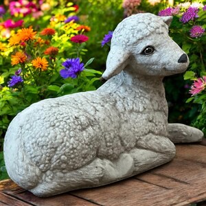 Farm Lamb Sculpture Realistic Laying Sheep Figurine Stone Farm Animal ...