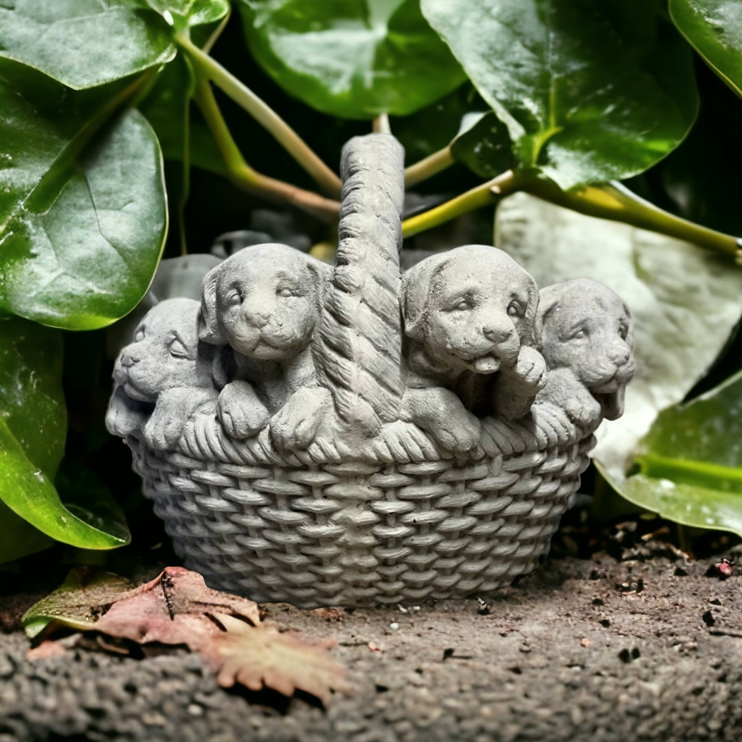 Concrete Dogs With Basket Sculpture Cement Detailed Statue Stone ...