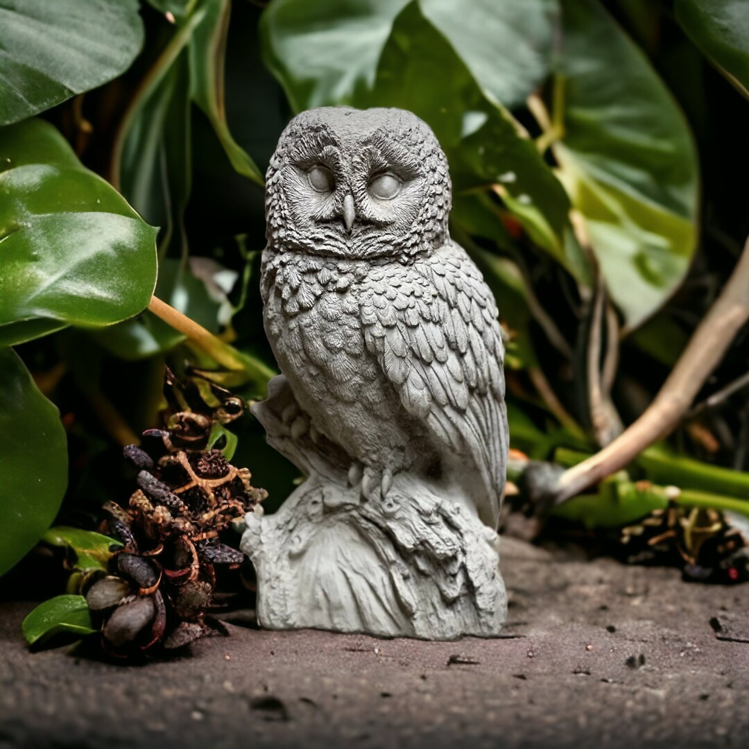 Outdoor Owl Statue Cement Yard Ornament Figurine Concrete Night Bird ...