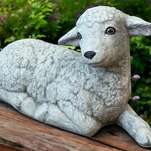 Farm Lamb Sculpture Realistic Laying Sheep Figurine Stone Farm Animal ...
