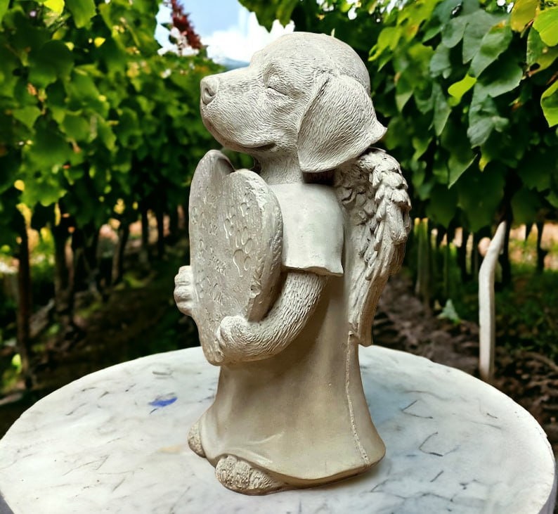 Angel Dog Statue Standing Pet Memorial Figure Concrete Dog Garden ...