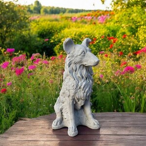 Concrete Sheltie Statue Massive Stone Dog Figure Outdoor Sheltie ...