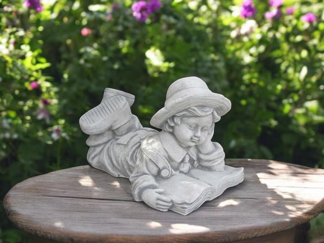 Concrete Boy Reading Book Sculpture Detailed Laying Boy Figure Cement ...