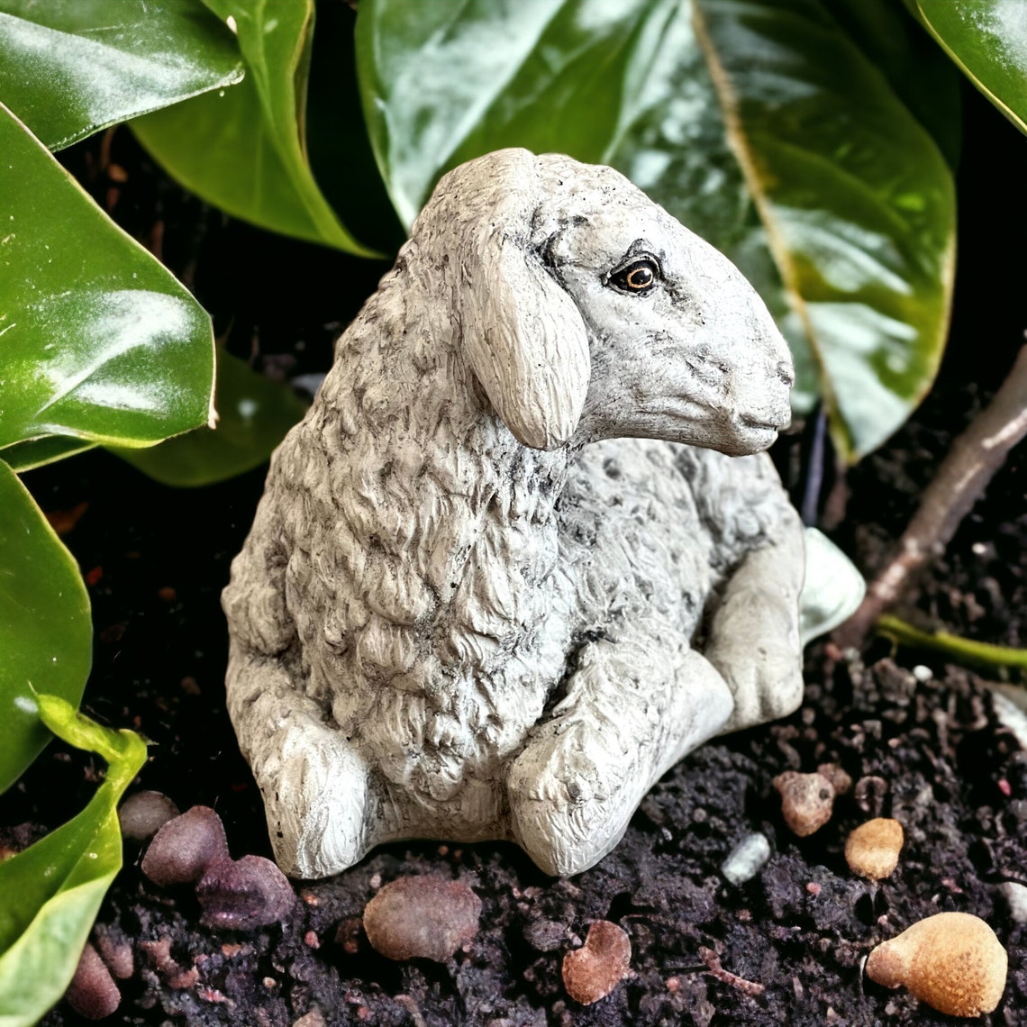 Laying Sheep Sculpture Concrete Rustic Lamb Figurine Stone Resting Farm ...