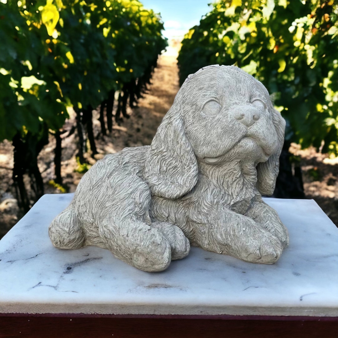 Detailed Cocker Spaniel Dog Sculpture Concrete Laying Puppy Memorial ...